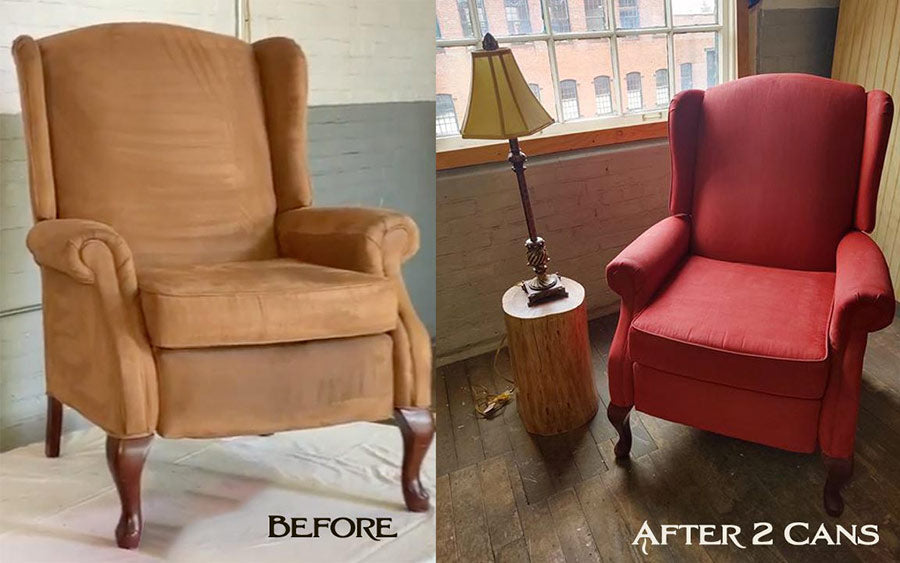 Red Fabric Armchair Painted With Simply Spray Paint Dye Fabric Spray Dye red-fabric-armchair-painted-with-simply-spray-paint-dye-fabric-spray-dye